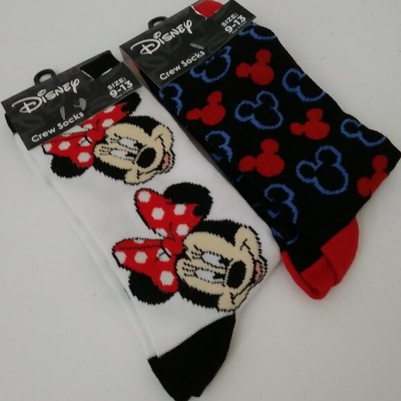 Disney | Accessories | Disney Crew Socks 2 Pc Minnie And Mickey Mouse ...